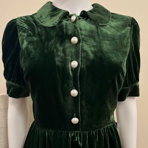 Modcloth | Dresses | Modcloth Green Velvet Retro Pearls Buttons Mini ...